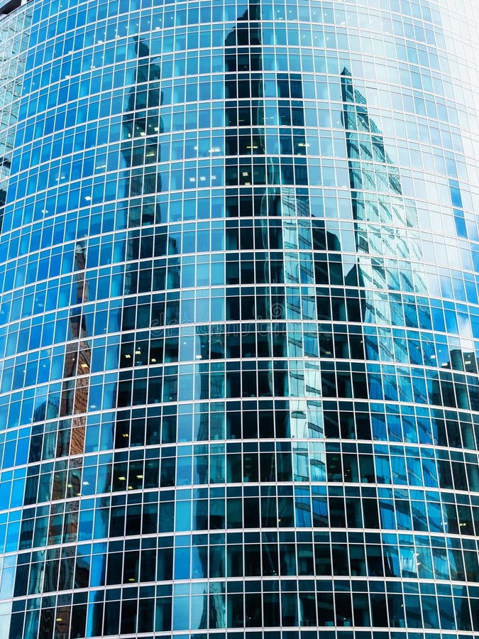 Front View of Glass Tower Facade with Reflection Stock Image - Image of ...