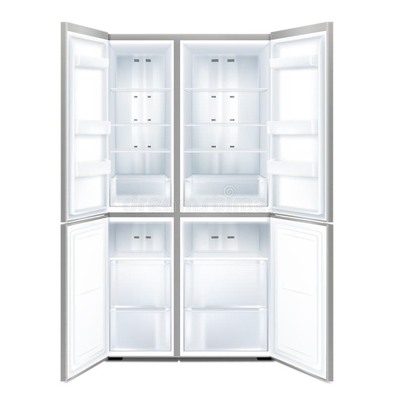 Front View of Gray Double Door Refrigerator with Open Doors. Realistic ...