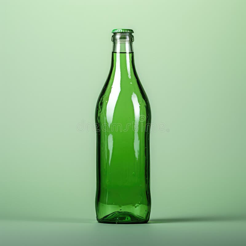 Front View of a Green Bottle, Set Against a Solid Background Stock ...
