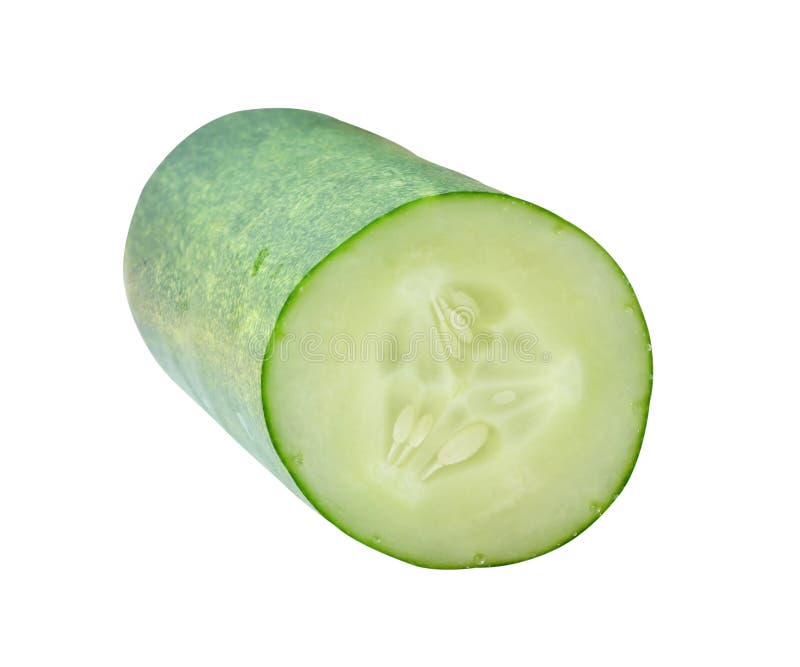 Front View of Green Cucumber Half Isolated on White Background with ...
