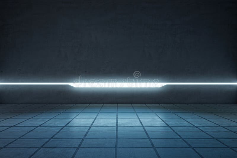 Front View on Grey Blank Wall in Abstract Empty Dark Room Interior with ...