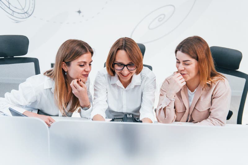 Front View of Group of Business Women in Formal Clothes Indoors in the ...