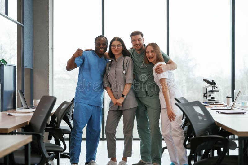 Front View. Group of Doctors are Together Indoors Stock Image - Image ...