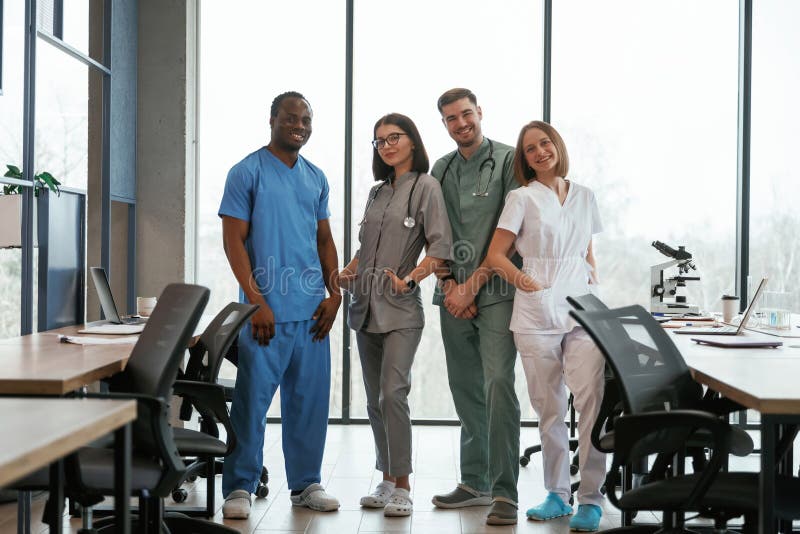 Front View. Group of Doctors are Together Indoors Stock Photo - Image ...