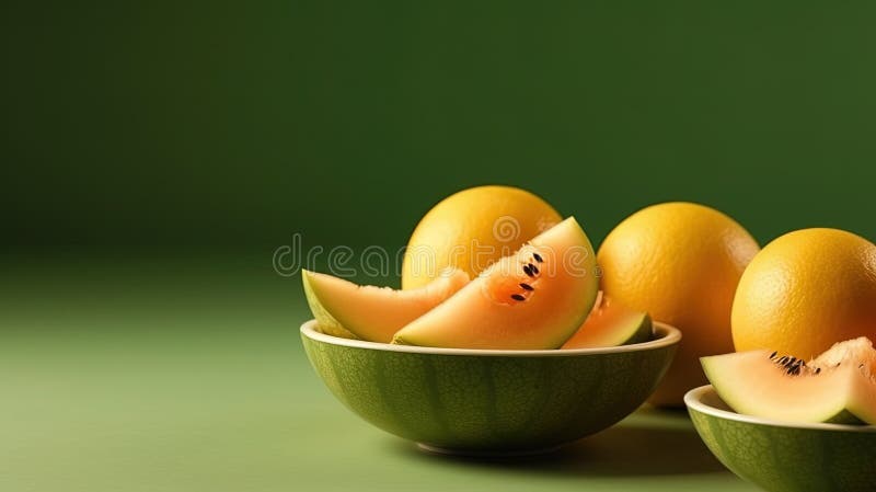 Front View Group of Fresh Cantaloupe Fruits on Green Background with ...