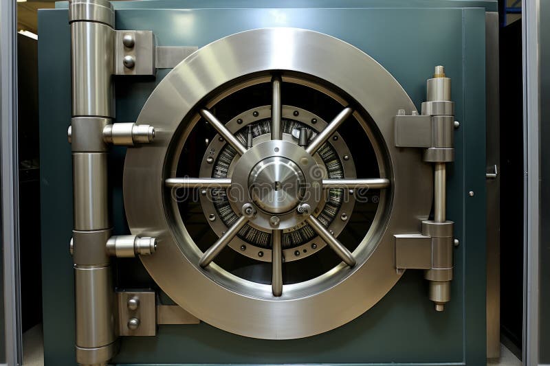 Front View of Half Open Bank Vault Door with Security Safe Box for Full ...