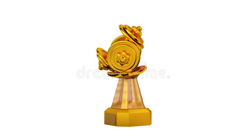 Front View of Hand Dumbbell Gold Trophy in Infinite Rotation Stock ...