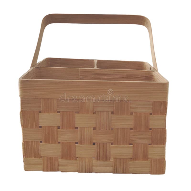 Front View of a Handmade Bamboo Basket with a Handle and Three ...