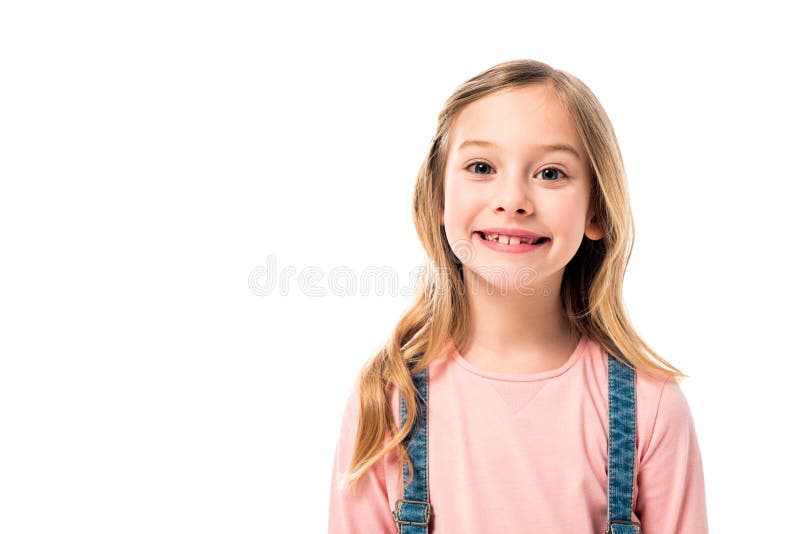 Front View of Happy Smiling Child Isolated on White. Stock Image ...