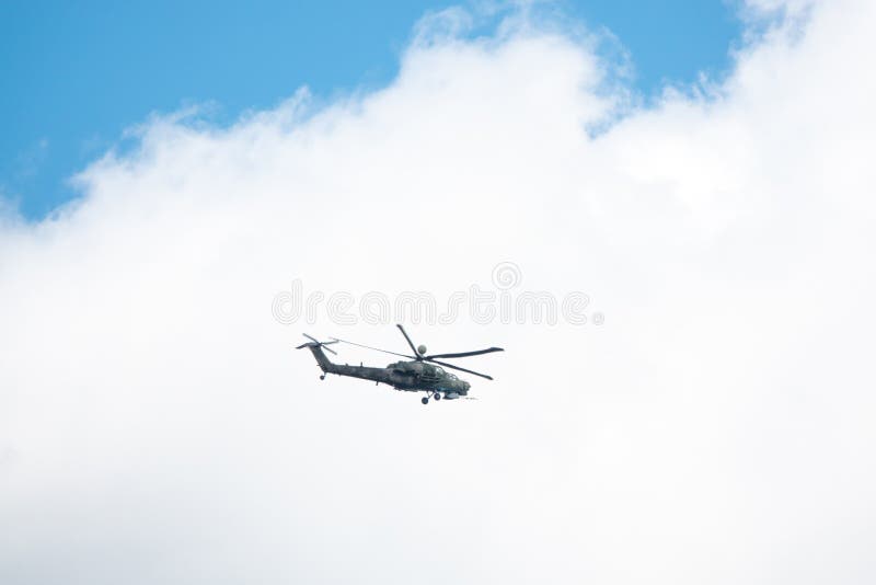 Front View of Helicopter in Flight. Fly Over the Snow Mountain. Stock ...