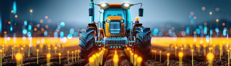 Front View of a High-tech Tractor Working at Dawn on a Field of ...