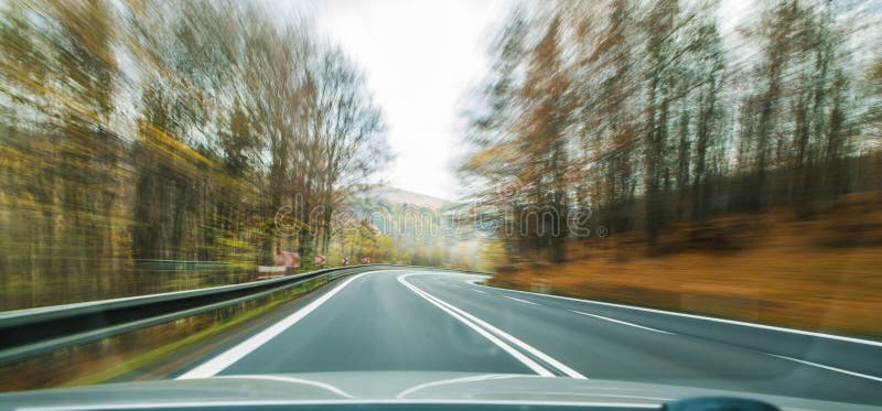 Front View of the Highway Road Passing the Country Side Inside T Stock ...