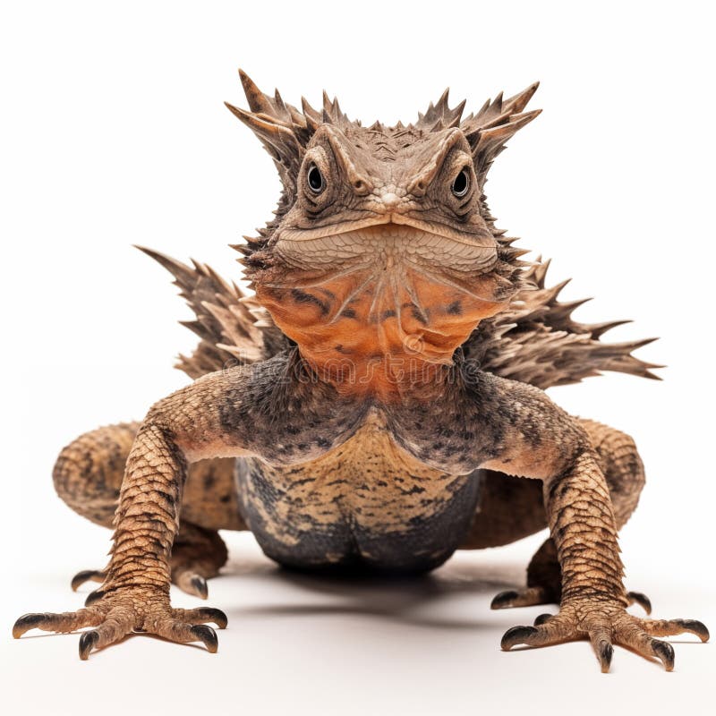 Front View of a Horned Lizard with Intricate Scale Patterns and Spiked ...