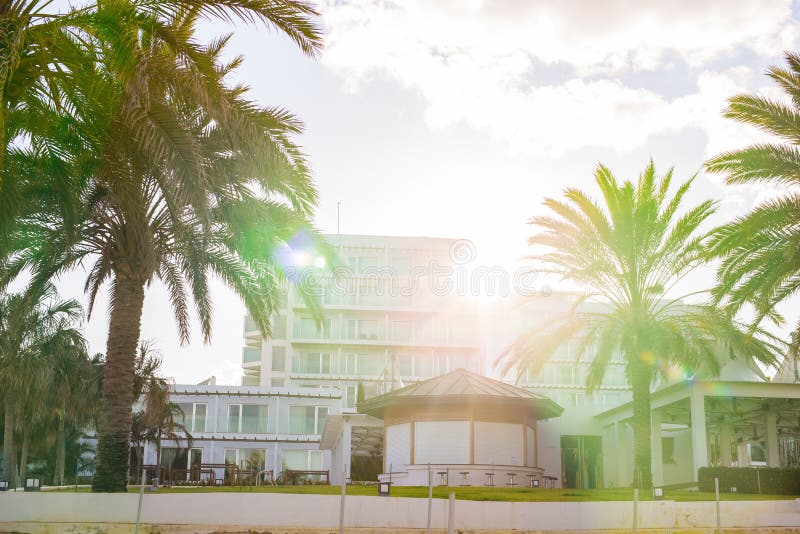 Front View of a Hotel in Evening Sun Stock Photo - Image of attendant ...