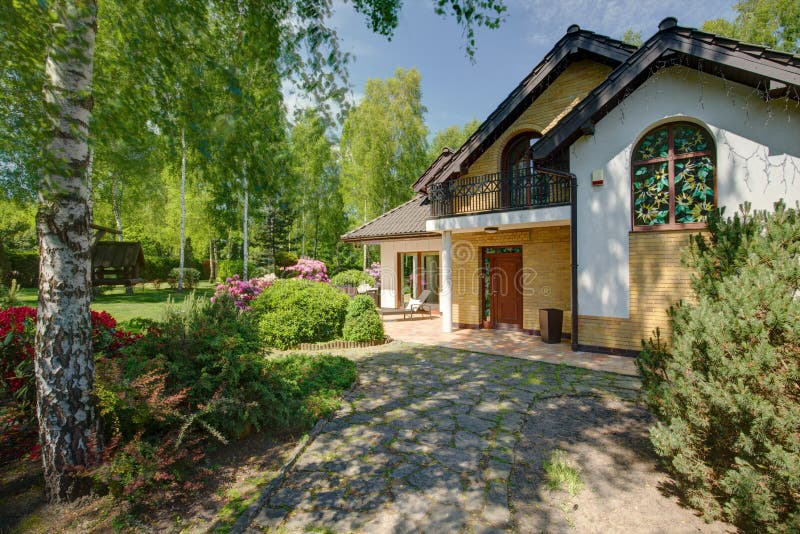 Front View of a Red Brick English Style Classic House with a Ste Stock ...