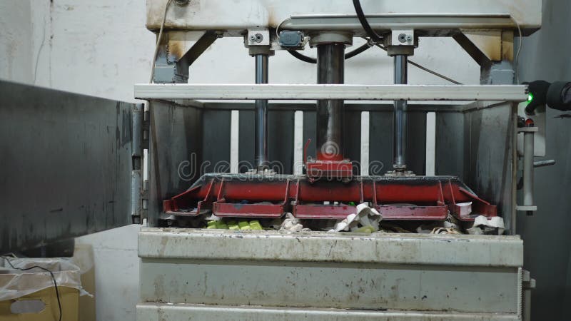 Front View Hydraulic Press Machine Pressing Empty Used Paper Egg ...