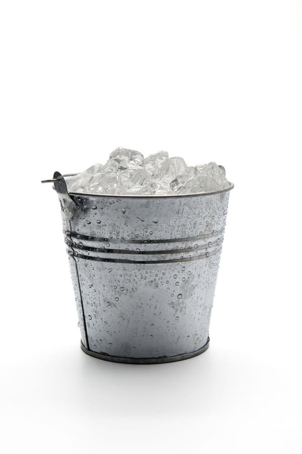Front view of ice bucket filled with ice. Ice bucket with ice isolated ...
