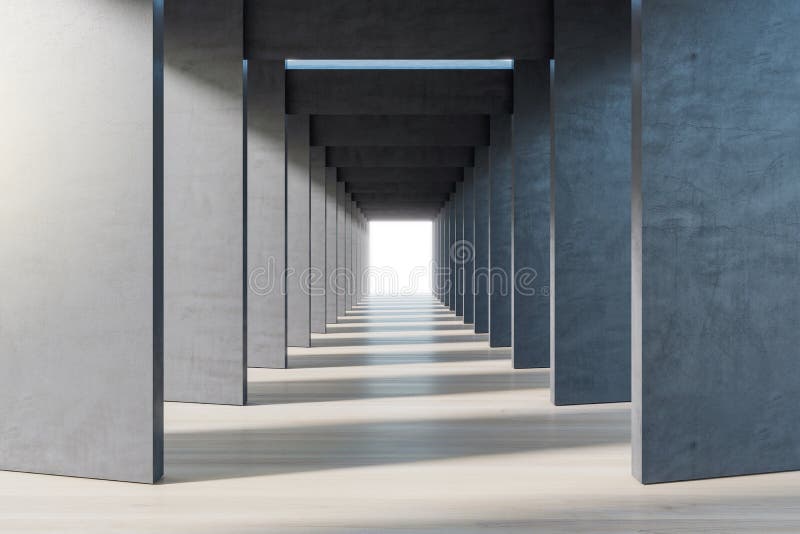 Front View on Illuminated Square Exit in the End of Modern Design ...