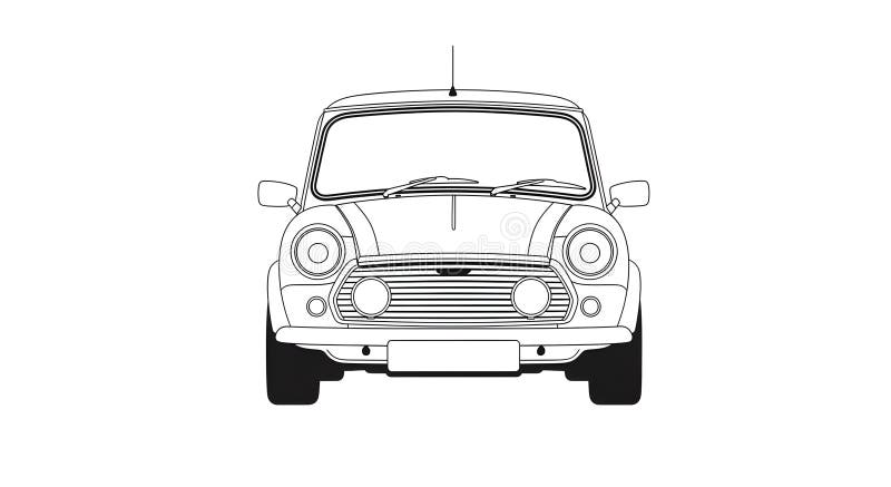 Front View Illustration of a Classic Mini Cooper, Characterized by Its ...