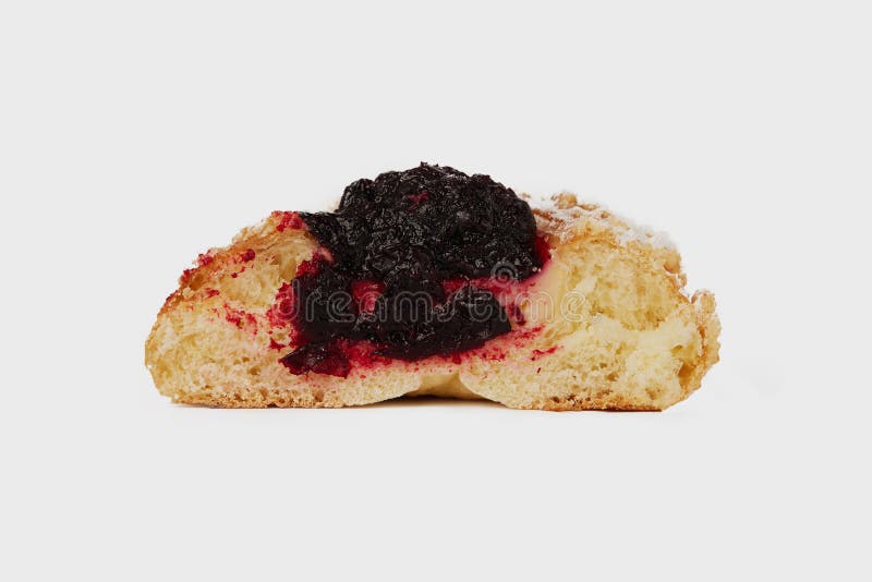 Front View Image of Sliced Cider Doughnut with Jam Isolated at White ...