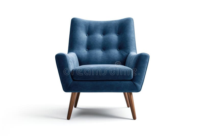 Front View Indigo Mid Century Modern Armchair on White Background ...