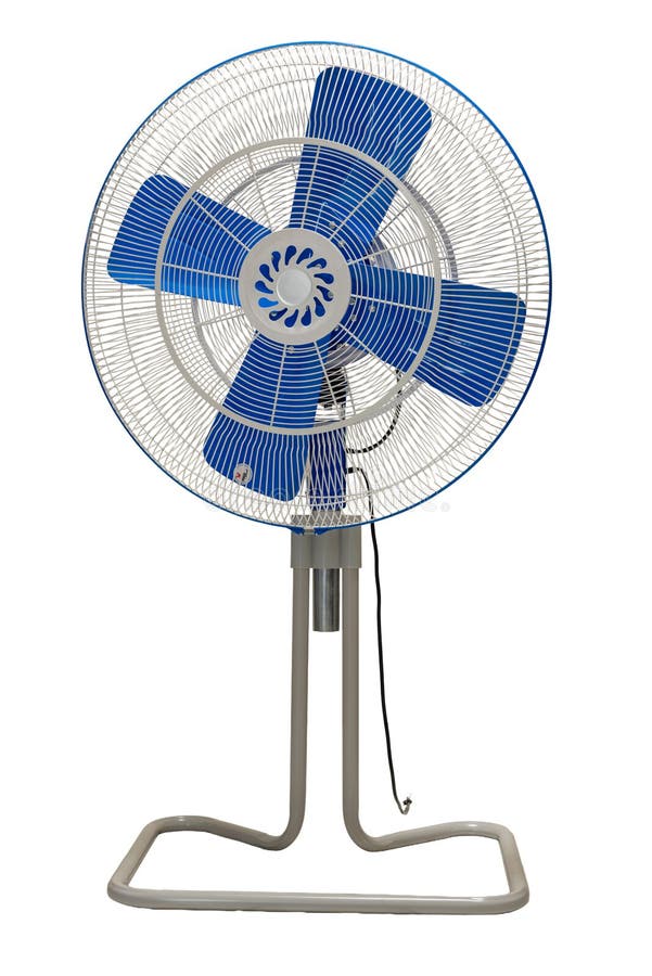 Front View of Industrial Electric Fan with Blue Blades and Sturdy Base ...