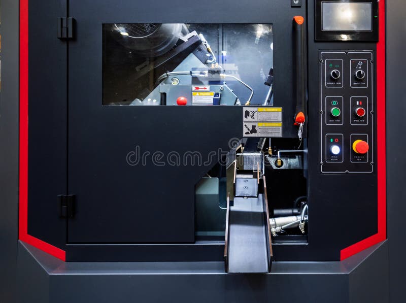 Front View of an Industrial Machine Control Panel with Display, Buttons ...