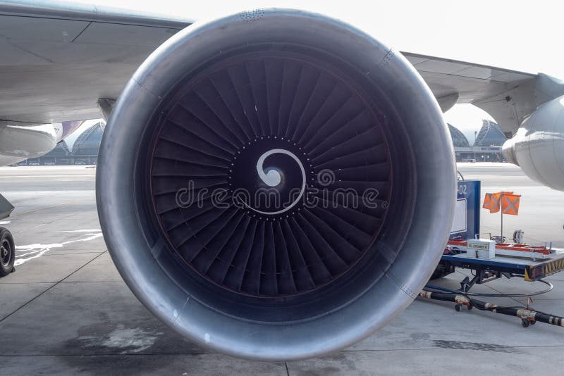 Front View of Jet Engine on Airport Background Stock Photo - Image of ...