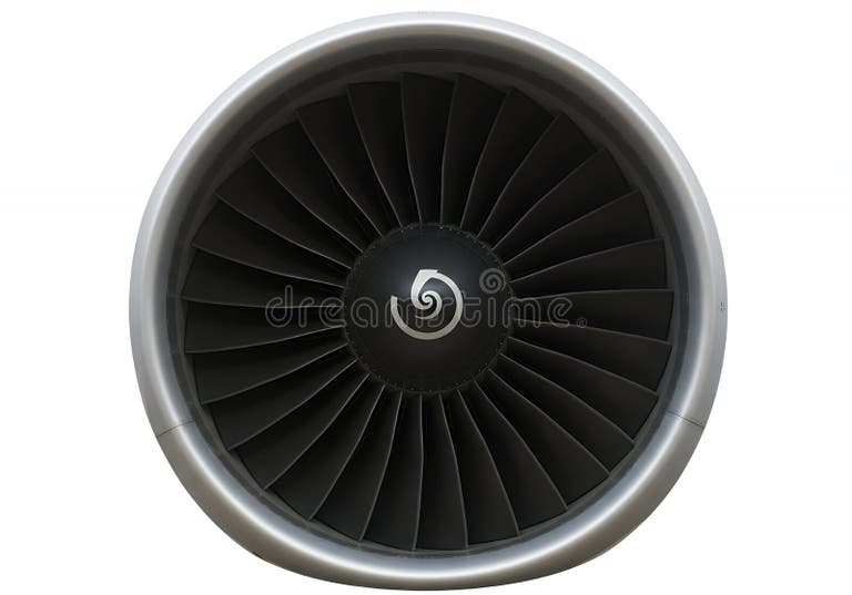 Front View of Jet Engine with Silver Casing and Central Rotor Isolated ...