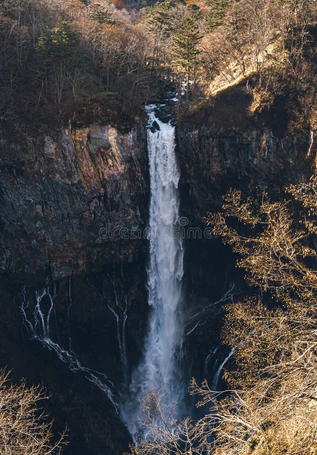 The Front View of Kegon Waterfall Falling Off a Large Cliff in Autumn ...