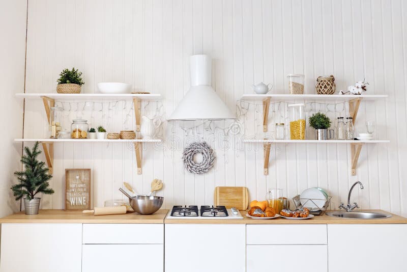 Front View of a Kitchen Table in Bright Kitchen Stock Image - Image of ...