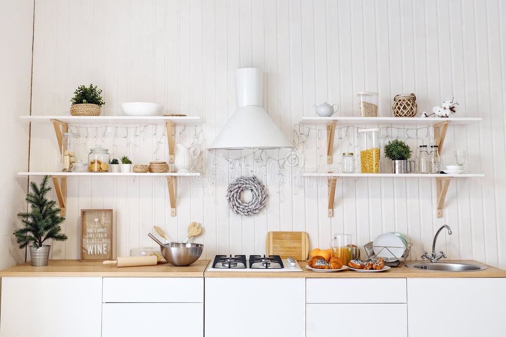 Front View of a Kitchen Table in Bright Kitchen Stock Image - Image of ...