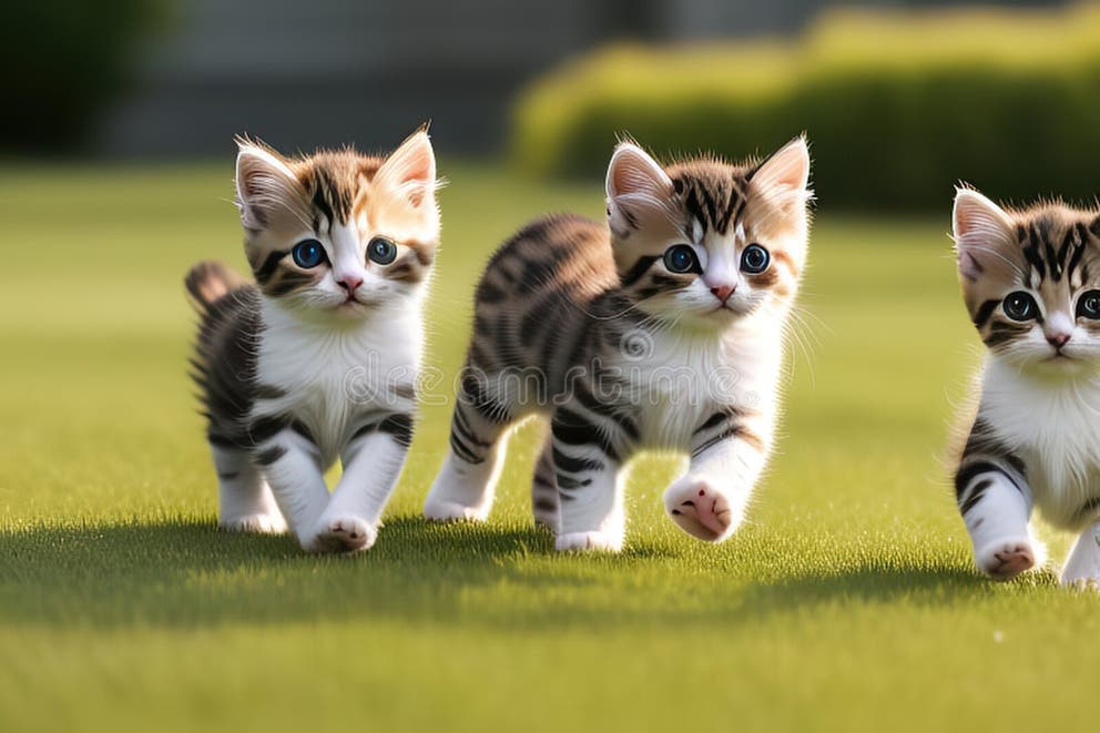 Front View Kittens Running Together at 18-6-2024 Stock Illustration ...