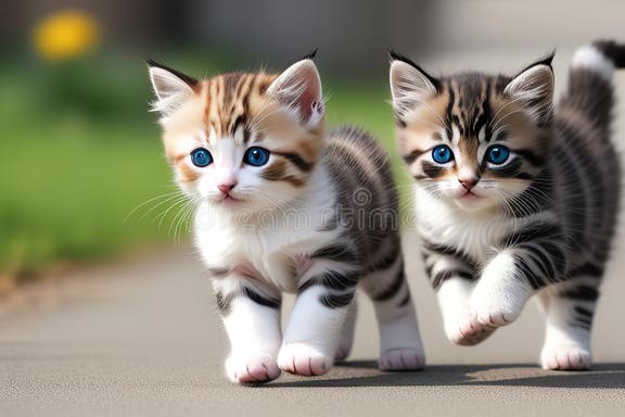 Front View Kittens Running Together at 18-6-2024 Stock Illustration ...