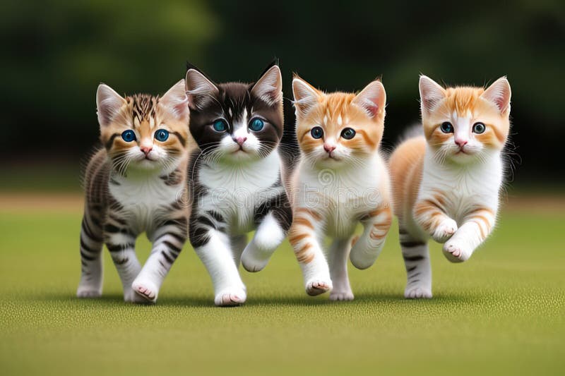 Front View Kittens Running Together at 18-6-2024 Stock Illustration ...
