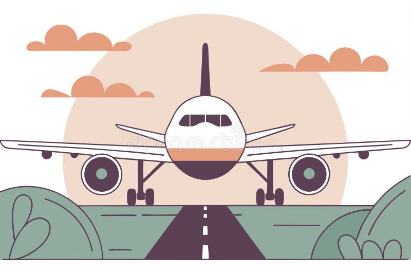 Front View of the Landing Airplane Over Runway Stock Vector ...