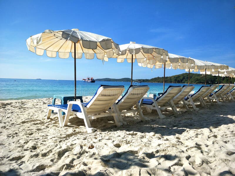 Landscape on Beach, Sand with Sea Outdoor Chair on Beach Background ...
