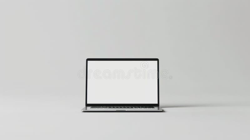 Front View of a Laptop with a Blank White Screen on a Light Gray ...