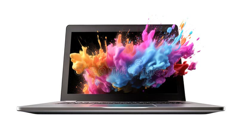 Front View of Laptop with Color Splash on White Background Stock ...