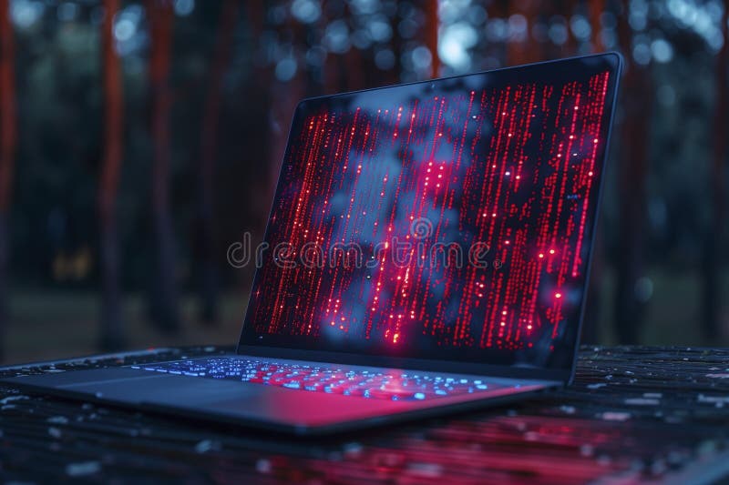 Front View of a Laptop, Hackers and Internet Connection. Bugs and ...