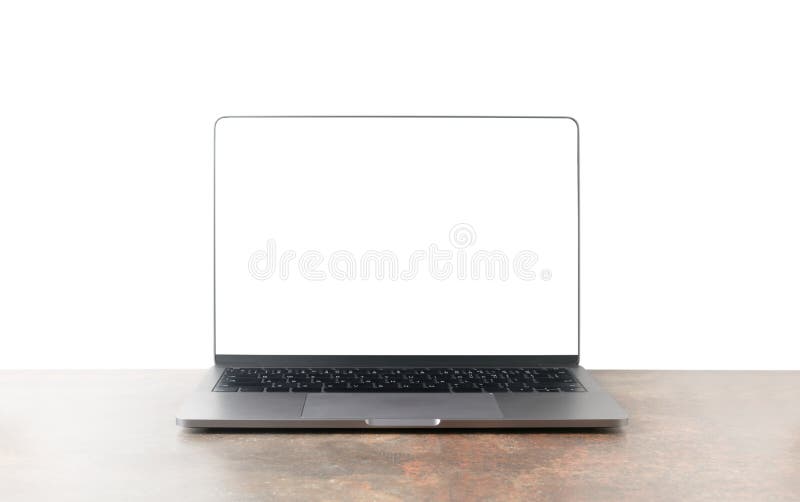 Front View of the Laptop is on the Work Table Stock Photo - Image of ...