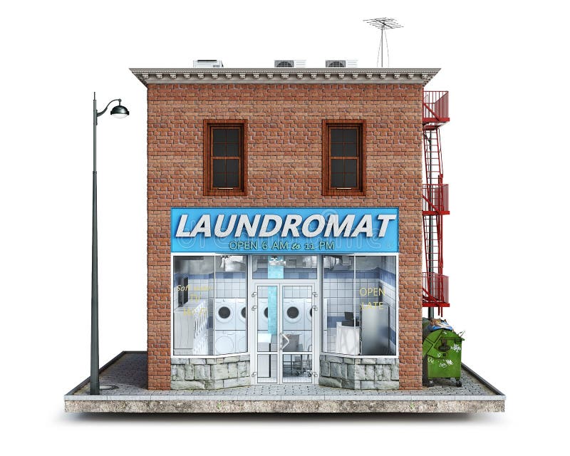 Front View on a Laundromat Building on a Piece of Ground Stock ...