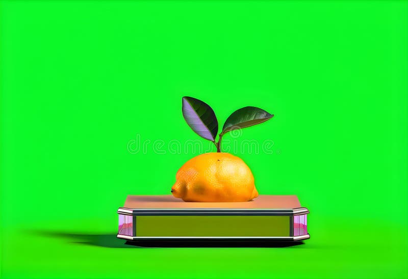 A Front View of Lemon Decorated with Transparent Podium in Green ...