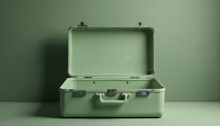 Front View of Light Green Suitcase. Empty Luggage with Handle and Lock ...