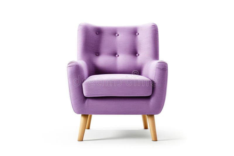 Front View Lilac Mid Century Modern Armchair on White Background ...