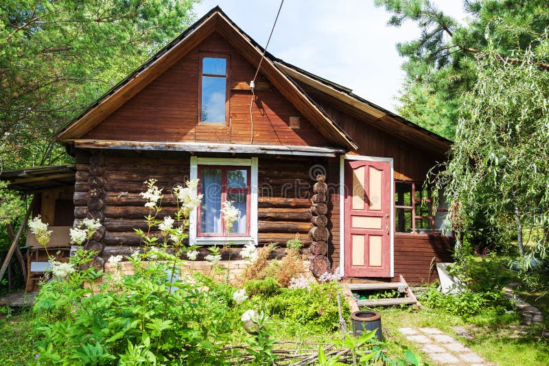 Front View of Log House in Russian Village Stock Photo - Image of lath ...