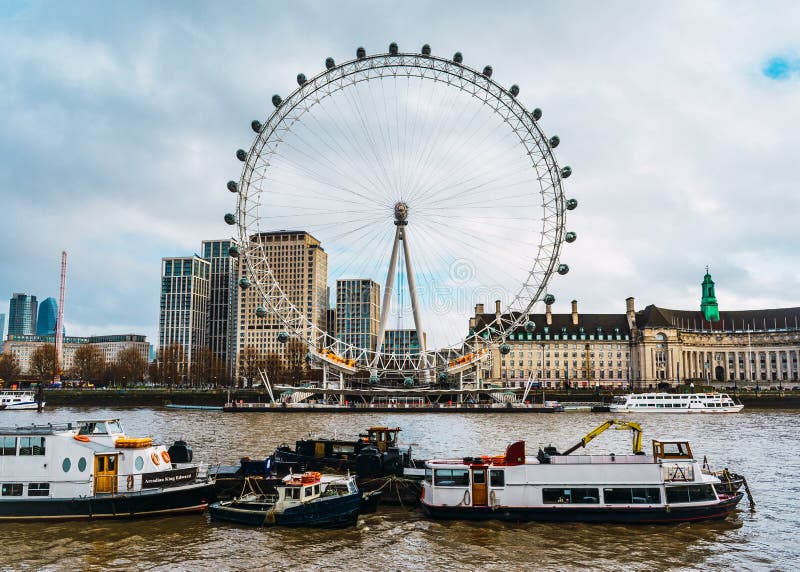 Front View of the London Eye and the County Hall on the Banks of the ...