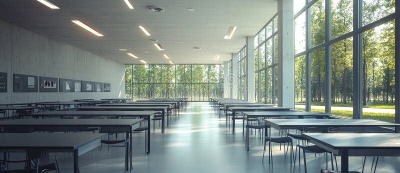 A Front View of a Long Office Room in a Modern Design. Stock Photo ...