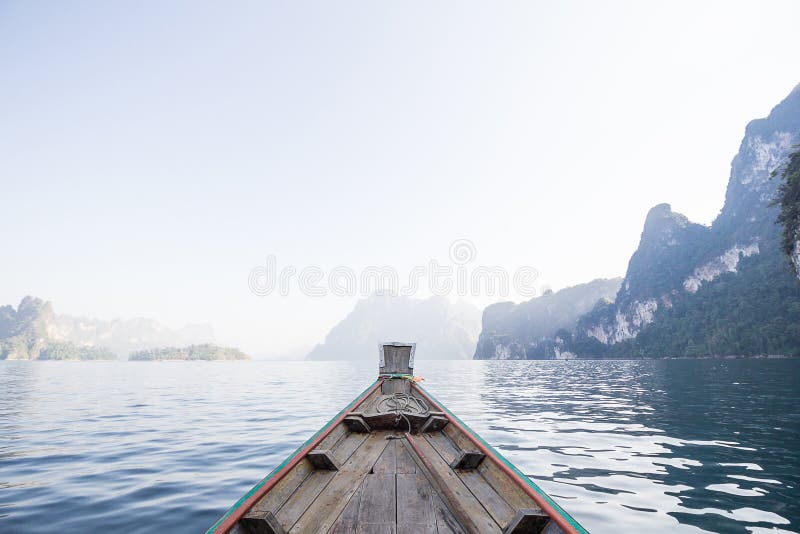 Front View Long Tail Boat at the Lake Stock Image - Image of adventure ...