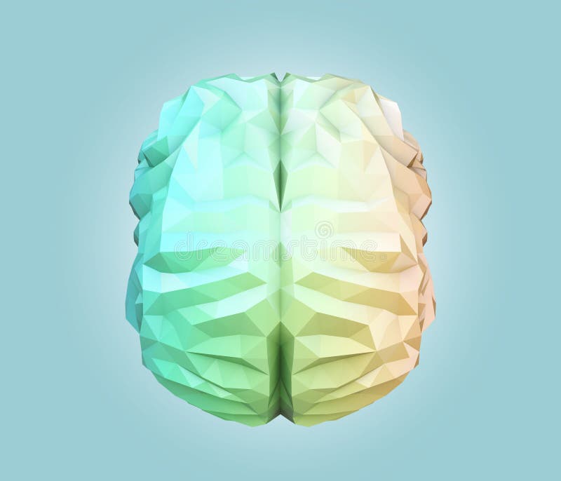 Low Poly Brain Model with Wireframe Isolated on Dark Blue Background ...